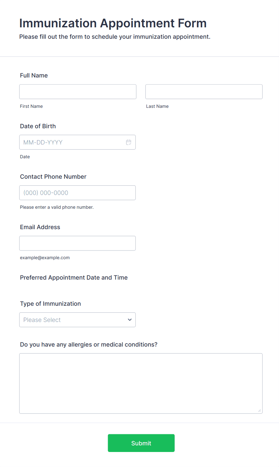 Immunization Appointment Form | Jotform
