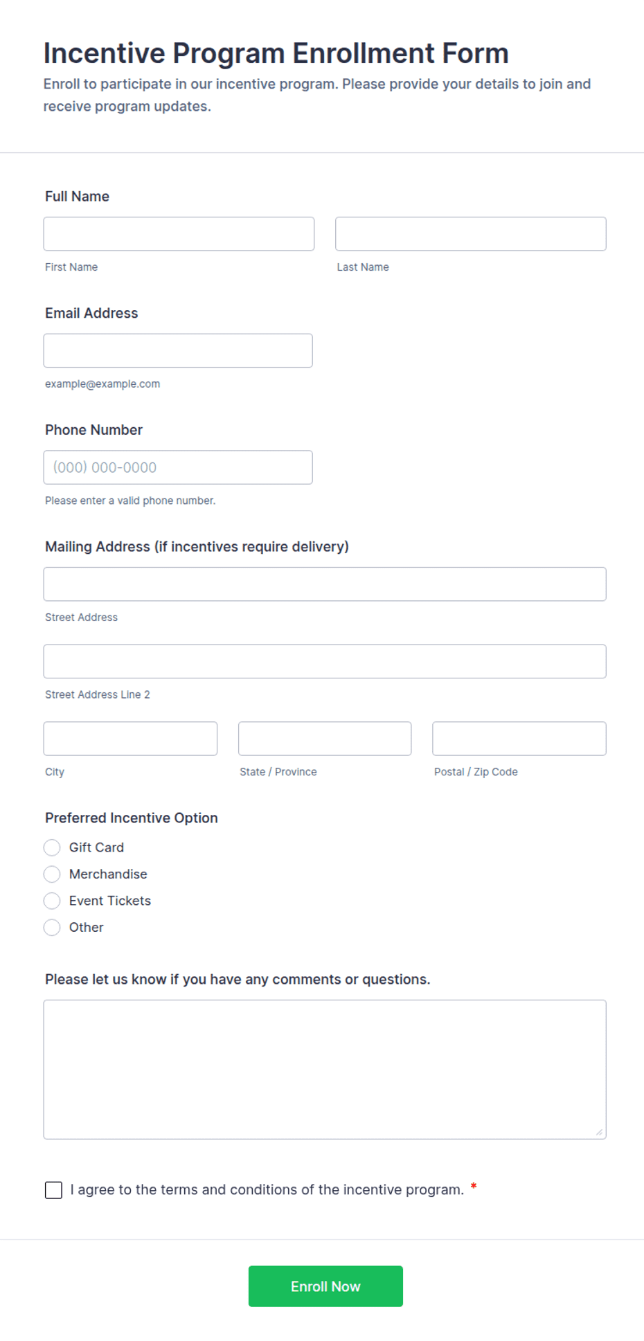 Incentive Program Enrollment Form Template | Jotform