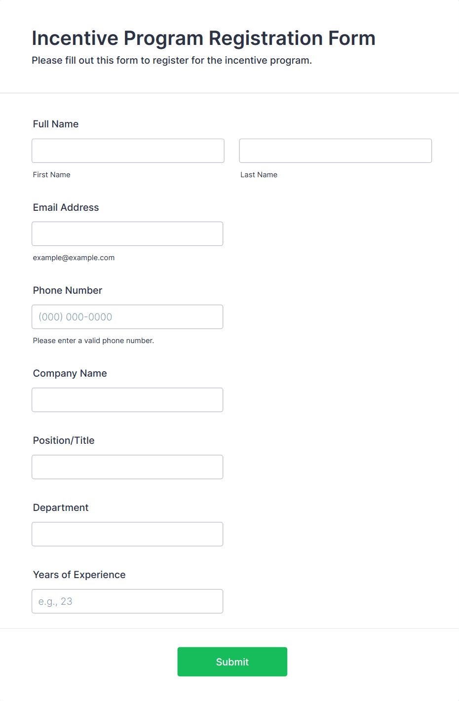Incentive Program Registration Form Template | Jotform