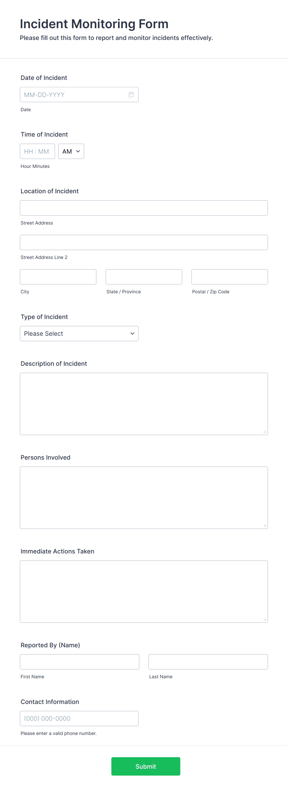 Incident Monitoring Form Template | Jotform