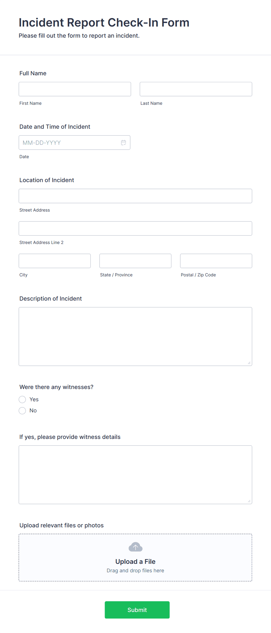 Incident Report Check-In Form Template | Jotform