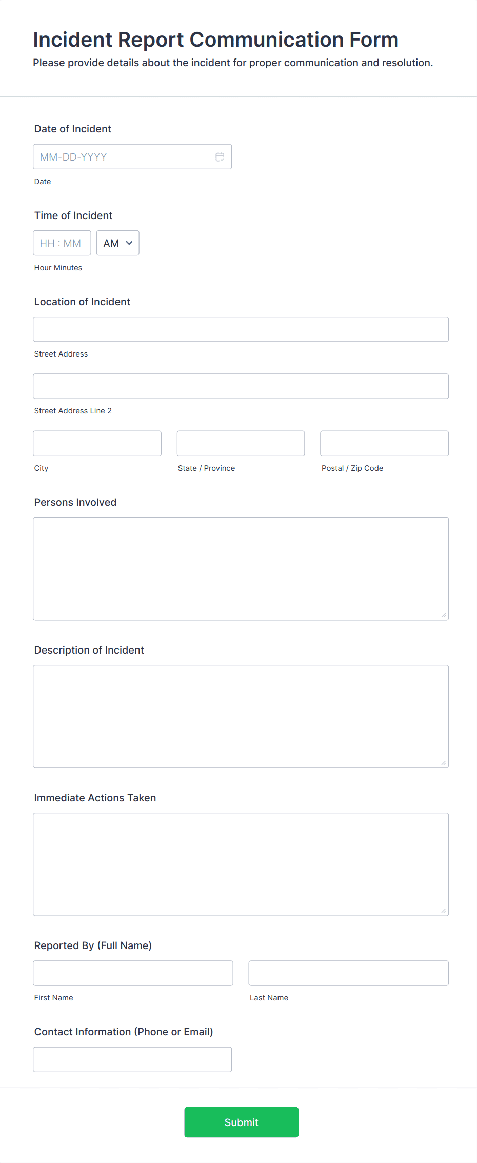 Incident Report Communication Form Template | Jotform