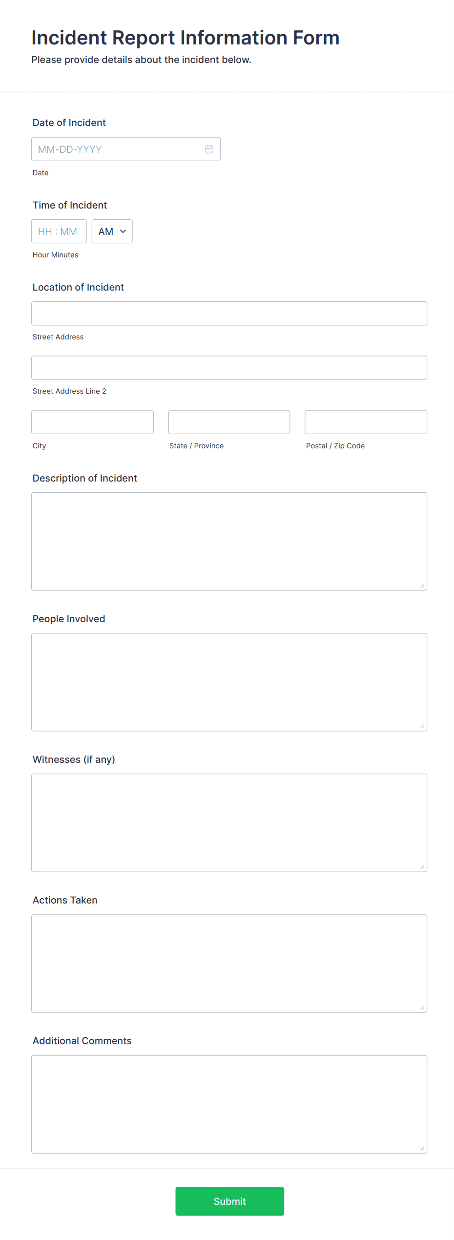 Incident Report Information Form Template | Jotform