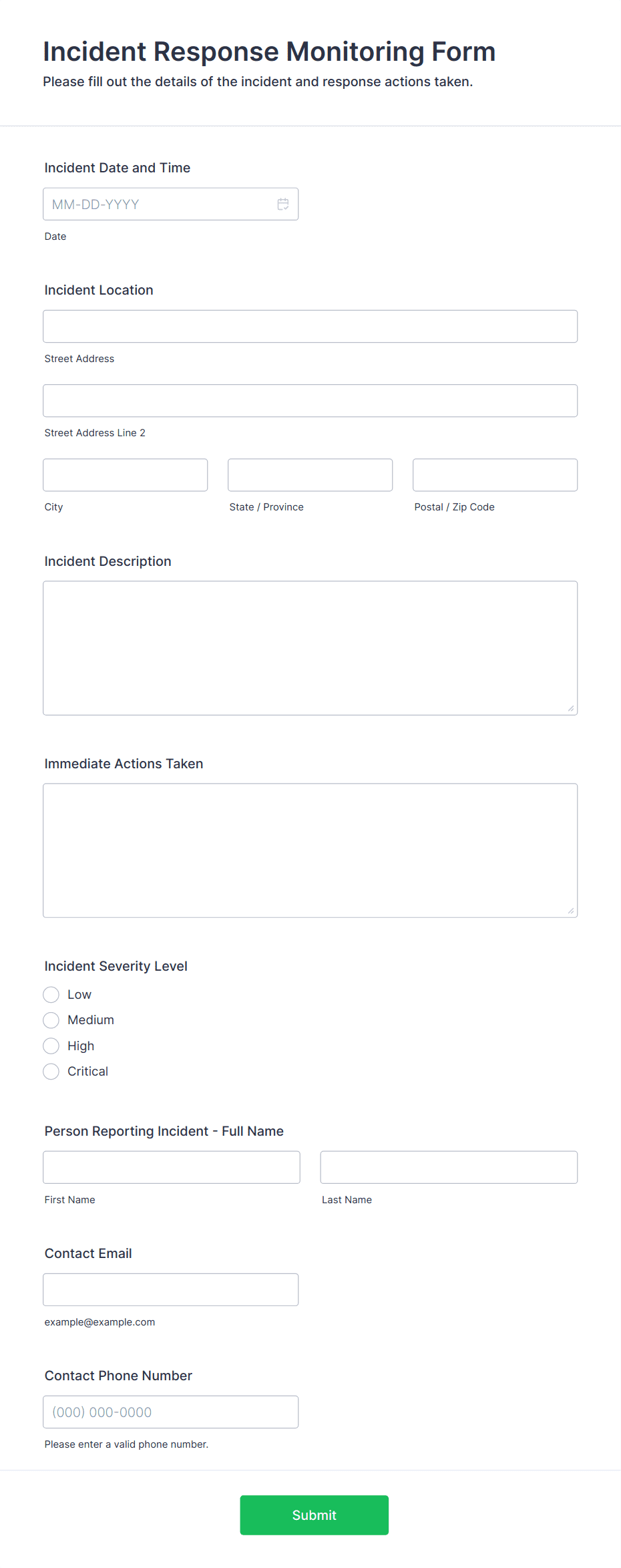 Incident Response Monitoring Form Template | Jotform