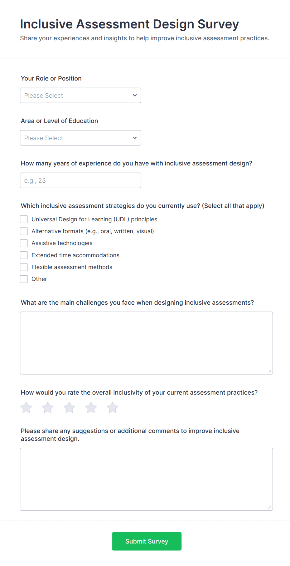 Inclusive Assessment Design Survey Form Template | Jotform