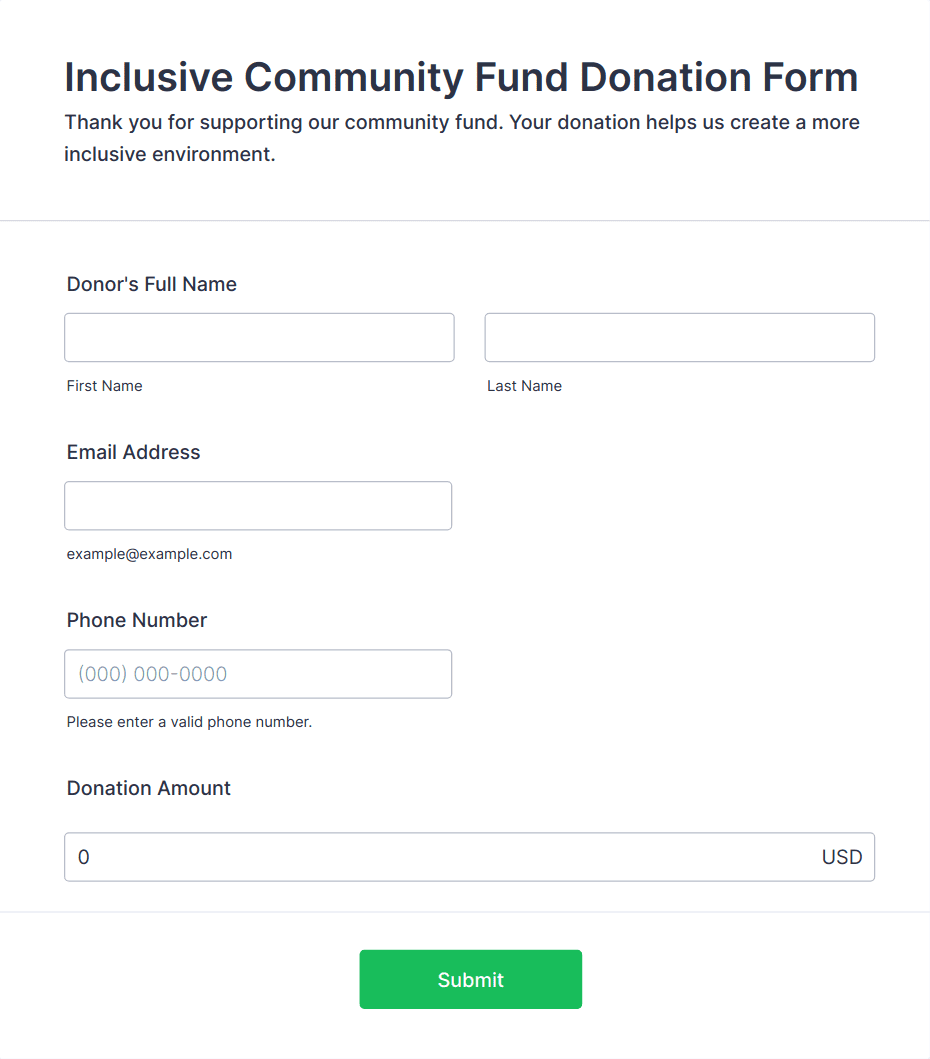Inclusive Community Fund Donation Form Template | Jotform