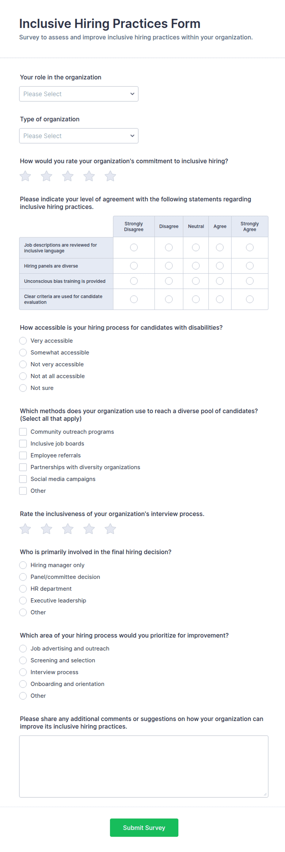 Inclusive Hiring Practices Survey Form Template | Jotform