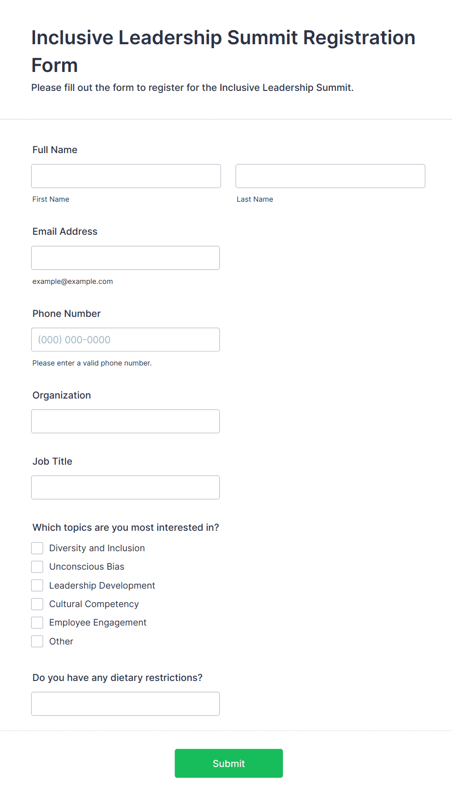 Inclusive Leadership Summit Registration Form Template | Jotform