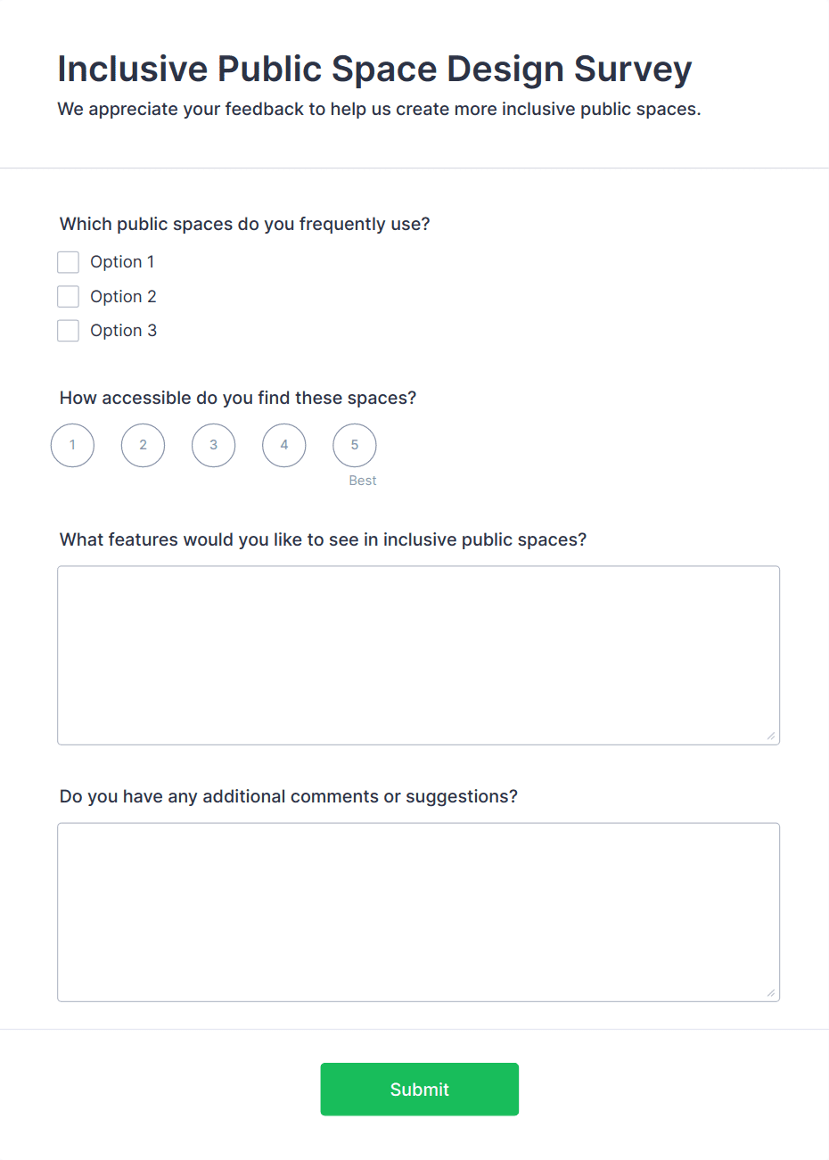 Inclusive Public Space Design Survey Form Template | Jotform