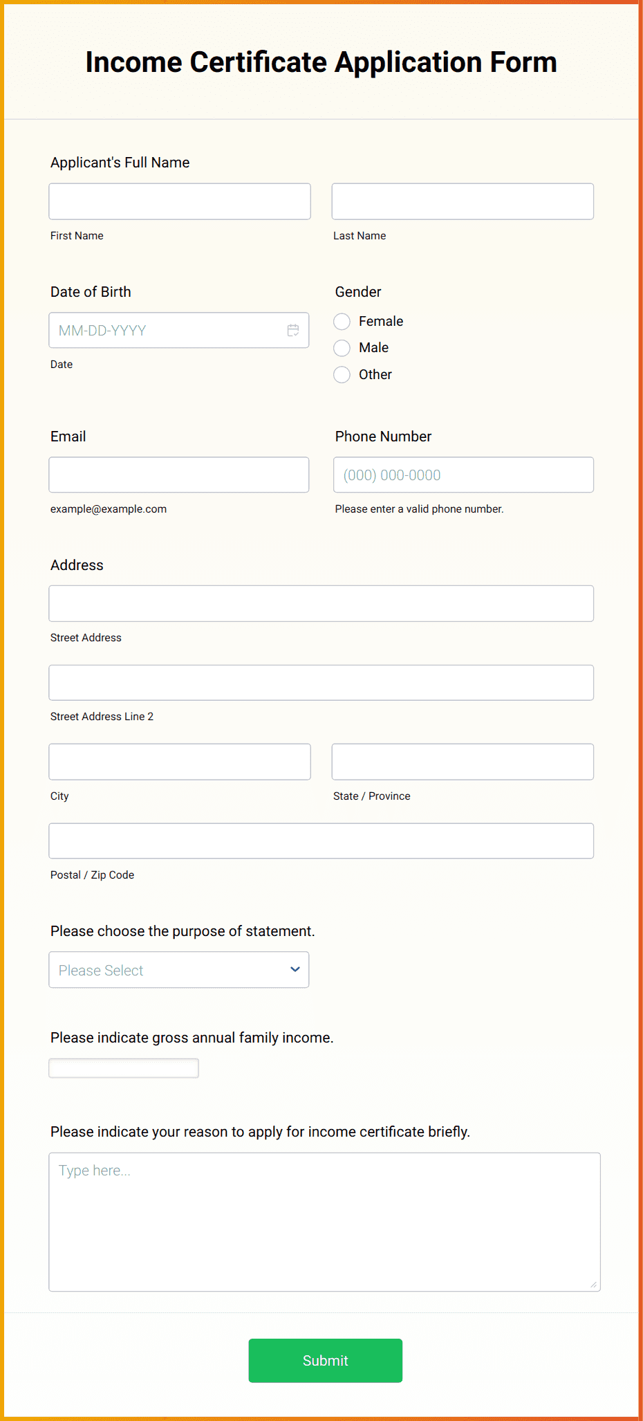 Income Certificate Application Form Template | Jotform