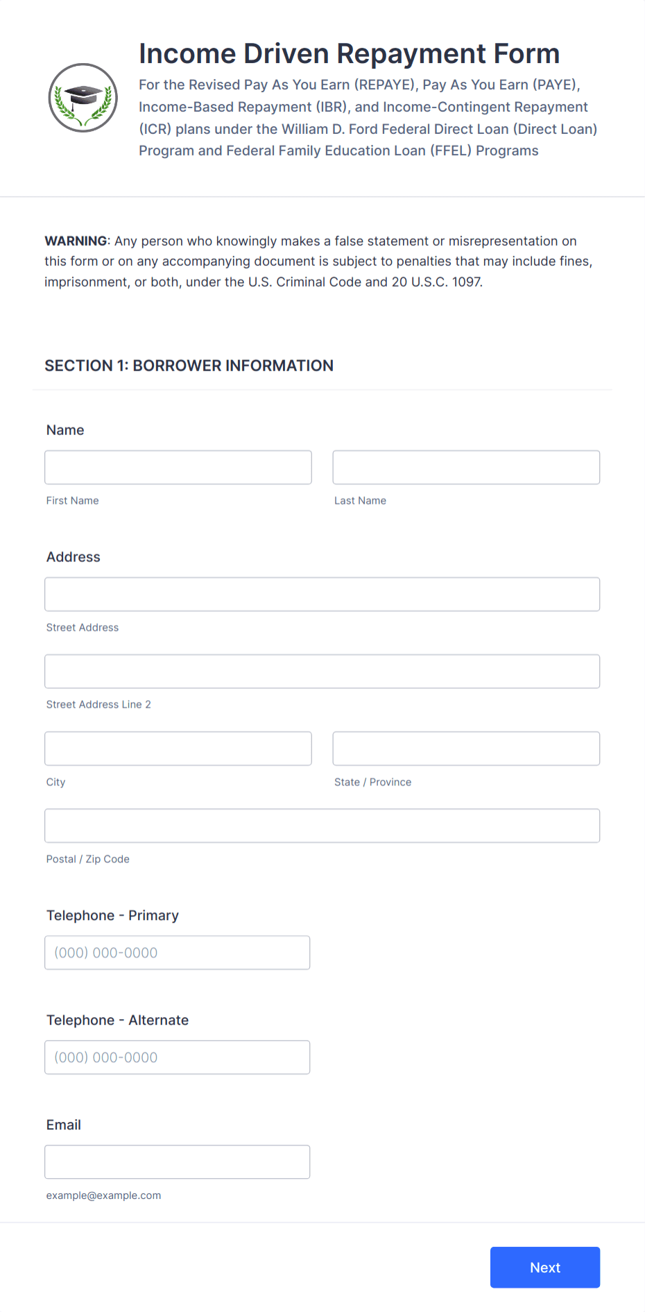 Income Driven Repayment Form Template | Jotform