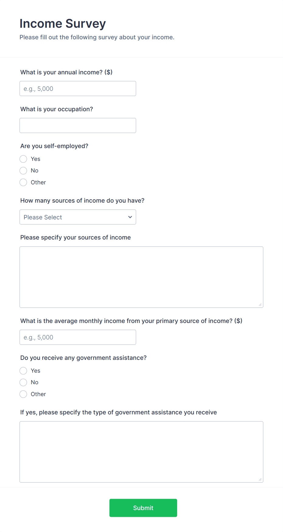 Income Survey Form Template | Jotform
