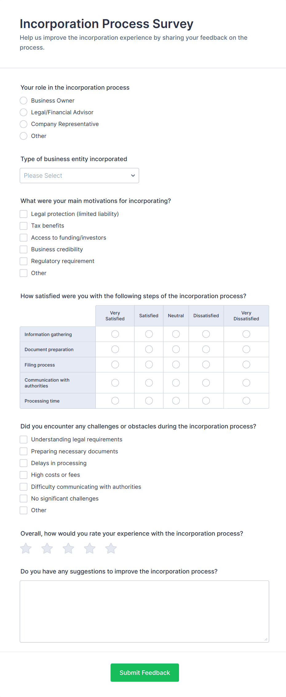 Incorporation Process Survey Form Template | Jotform