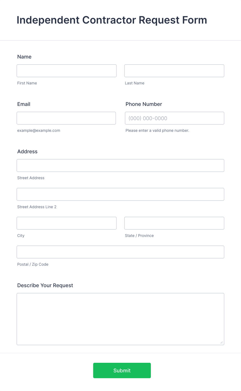 Independent Contractor Request Form Template | Jotform