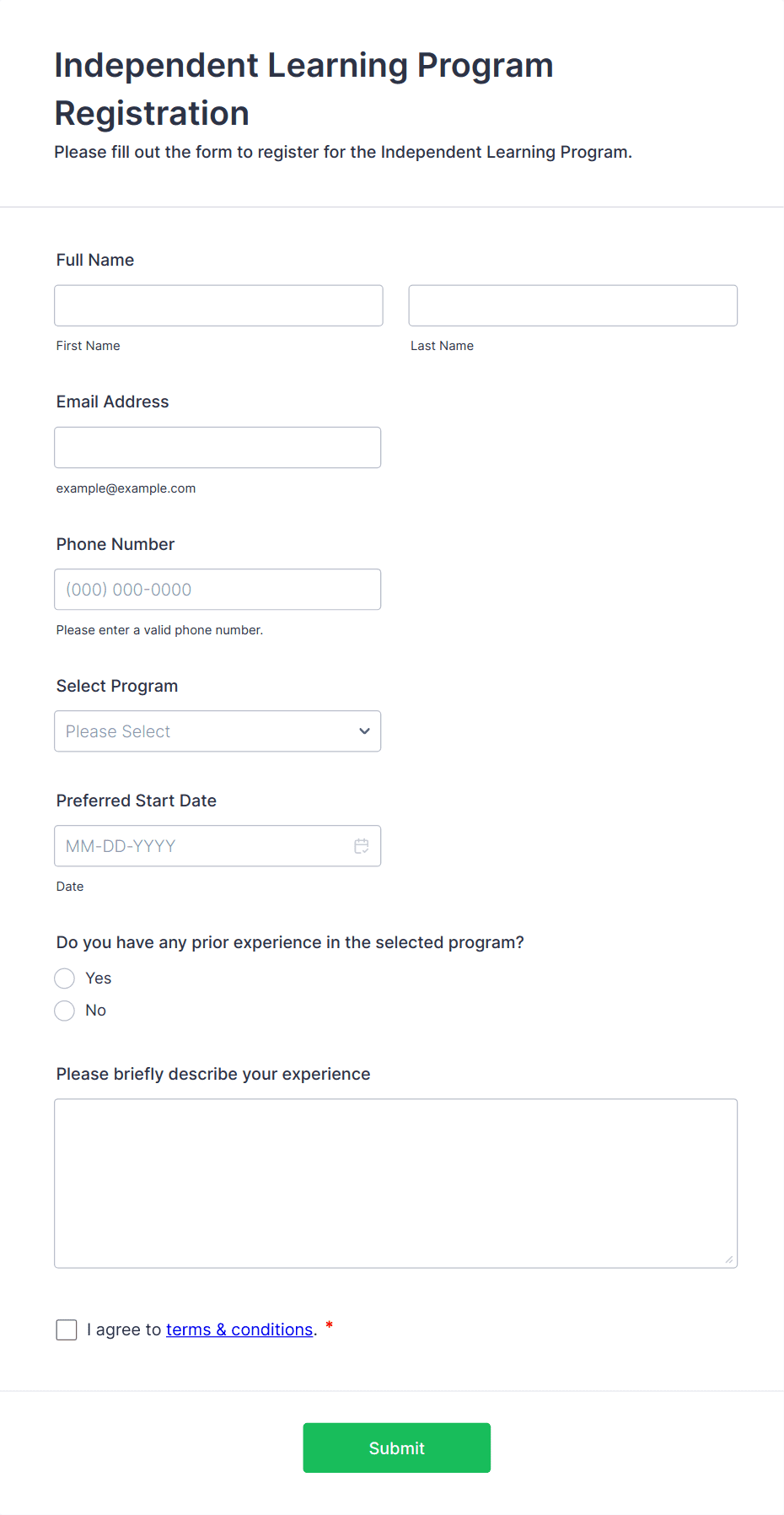 Independent Learning Program Registration Form Template | Jotform