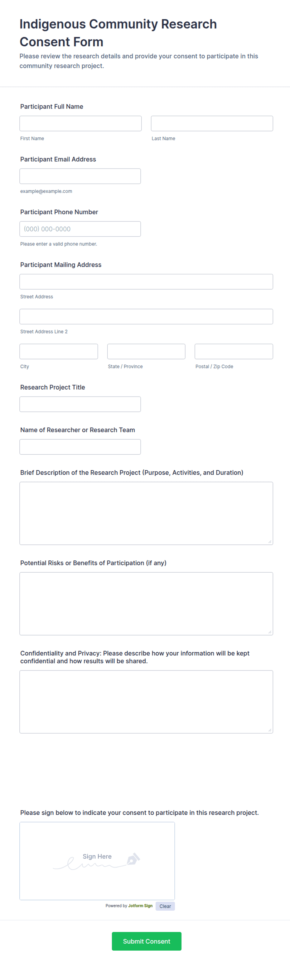 Indigenous Community Research Consent Form Template | Jotform