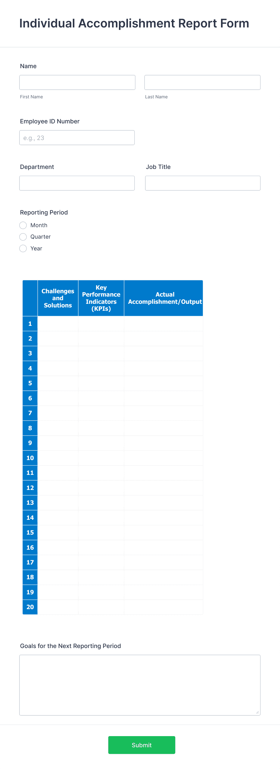 Individual Accomplishment Report Form Template | Jotform
