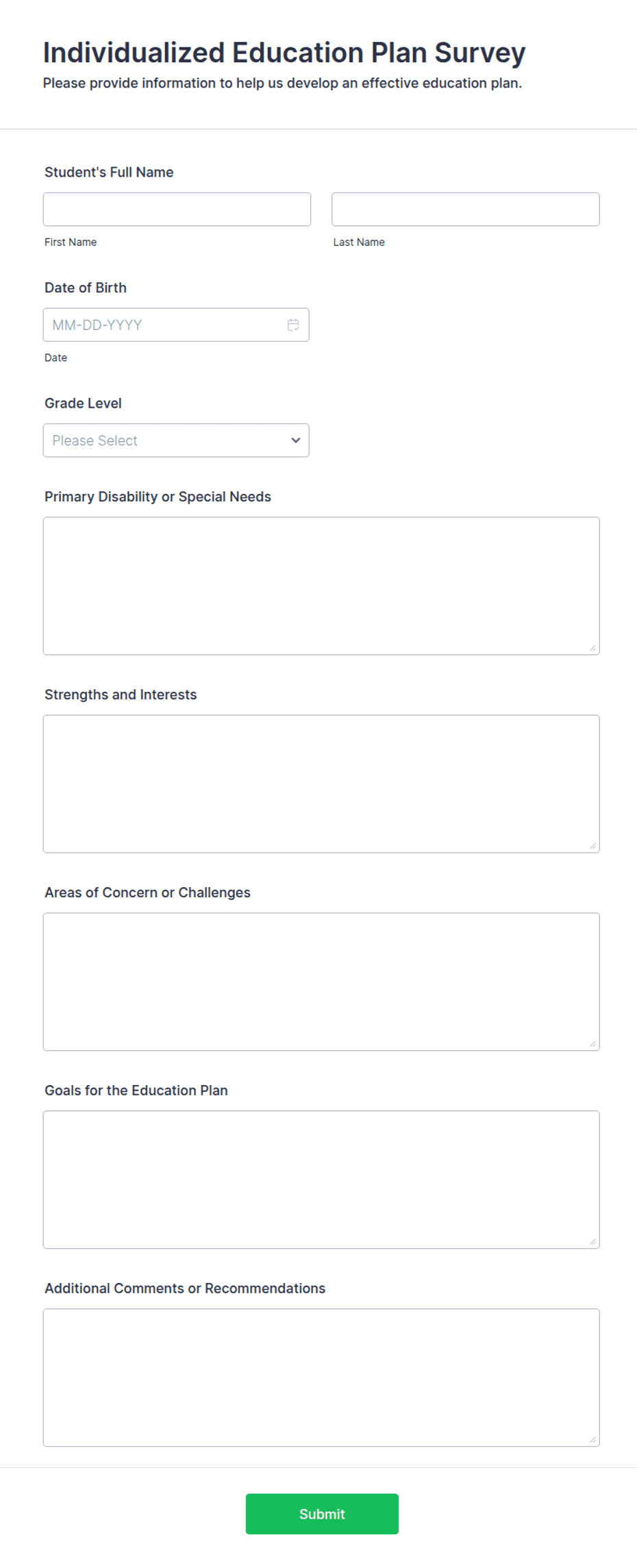 Individualized Education Plan Survey Form Template | Jotform