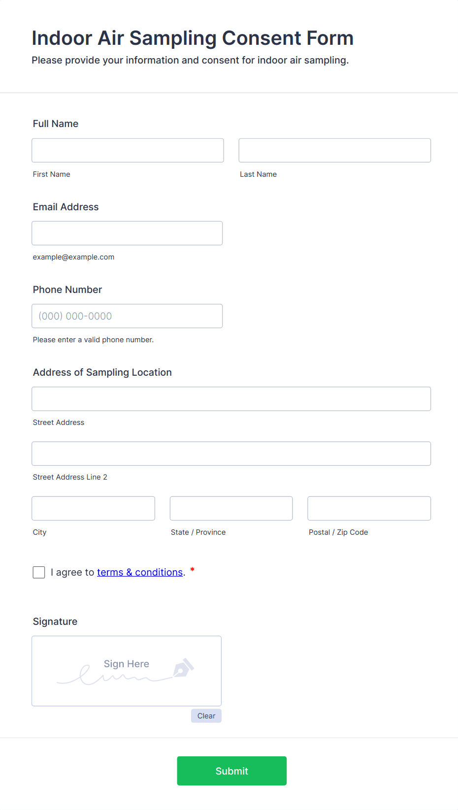 Indoor Air Sampling Consent Form Template | Jotform