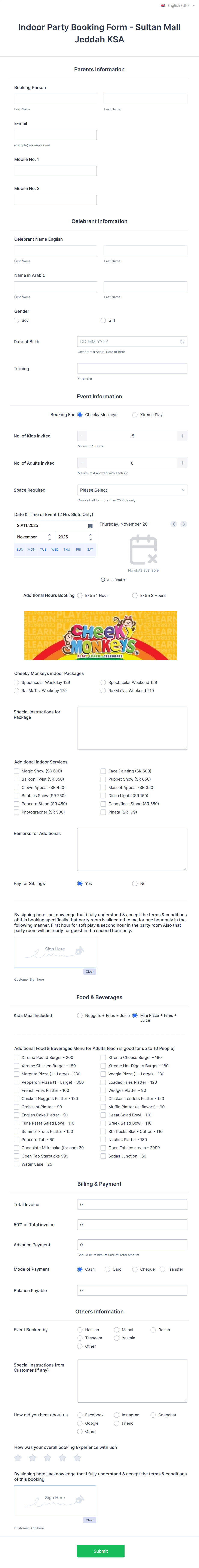Indoor Party Booking Form Template | Jotform