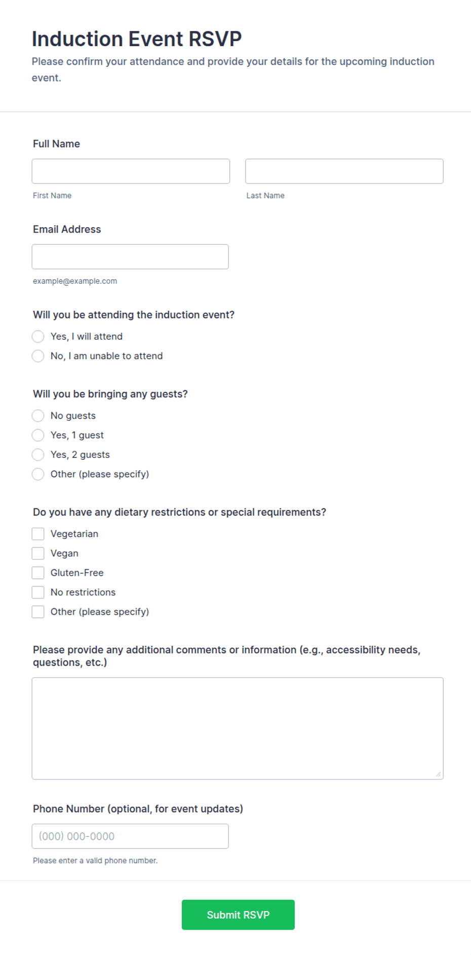 Induction Event RSVP Form Template | Jotform