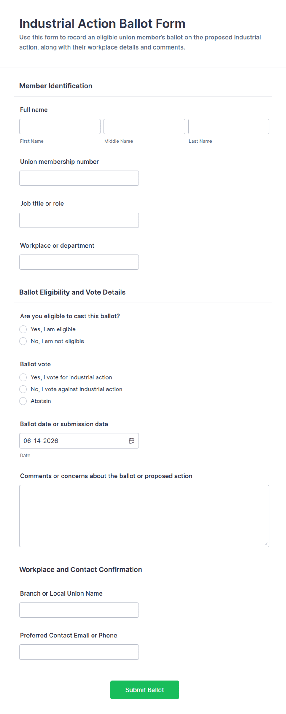 Industrial Action Ballot Form Template | Jotform