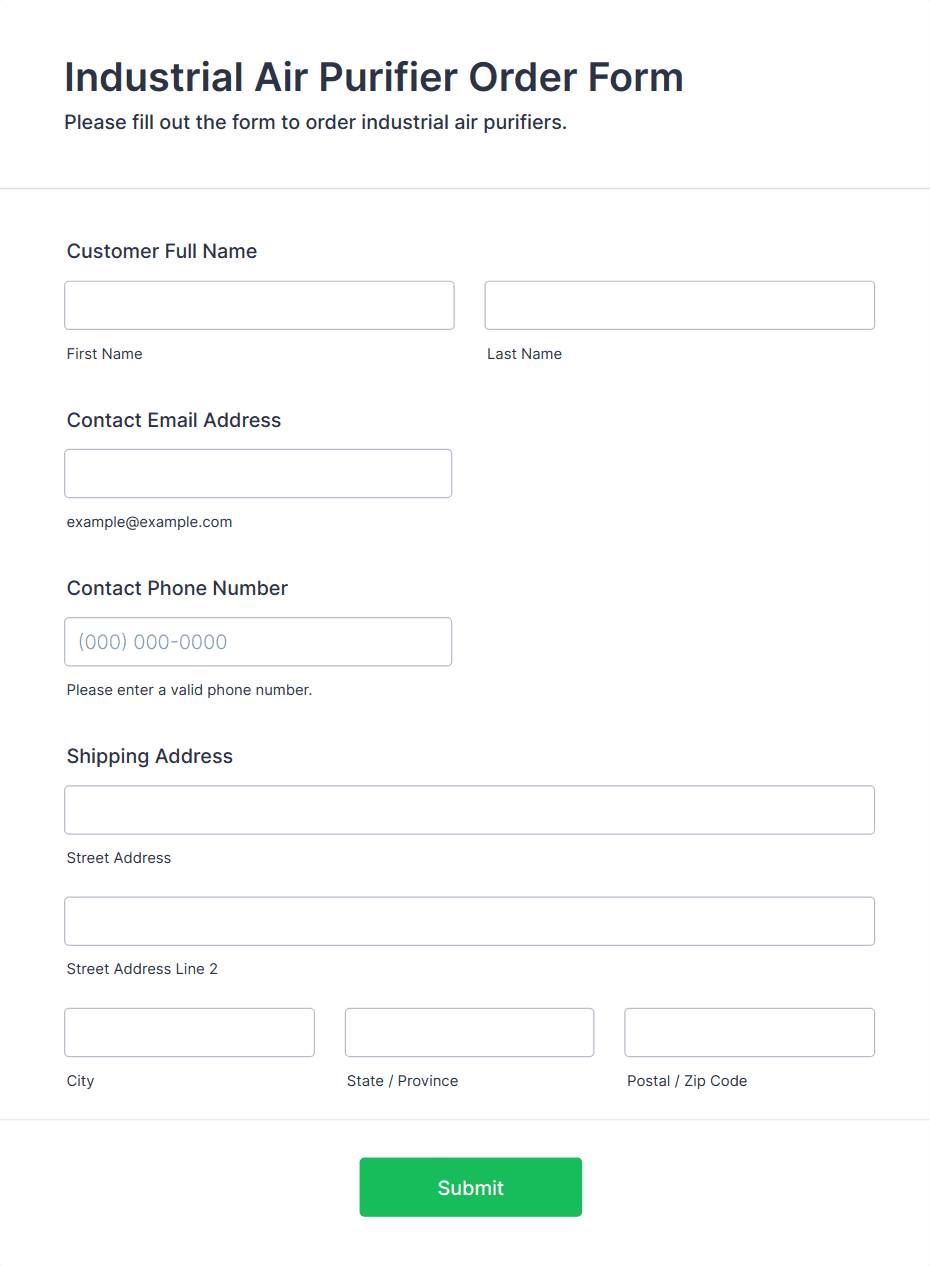 Industrial Air Purifier Order Form Template | Jotform