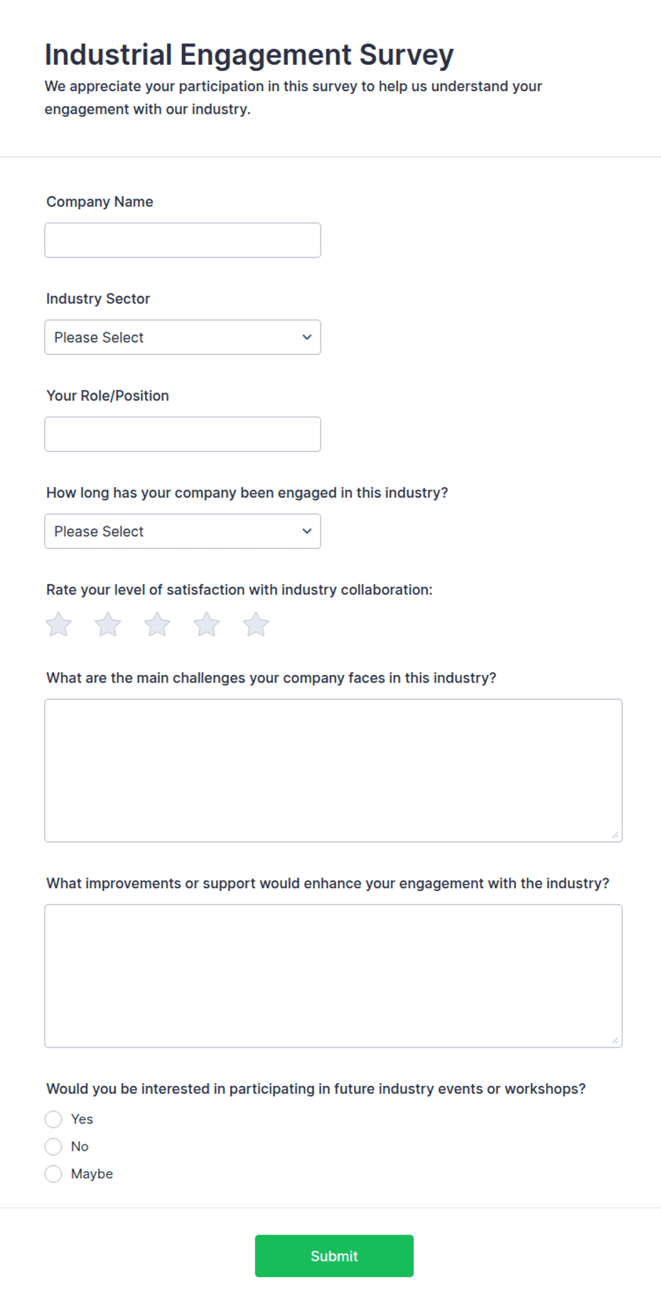 Industrial Engagement Survey Form Template | Jotform
