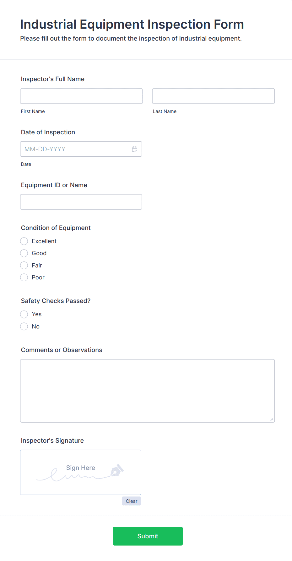 Industrial Equipment Inspection Form | Jotform