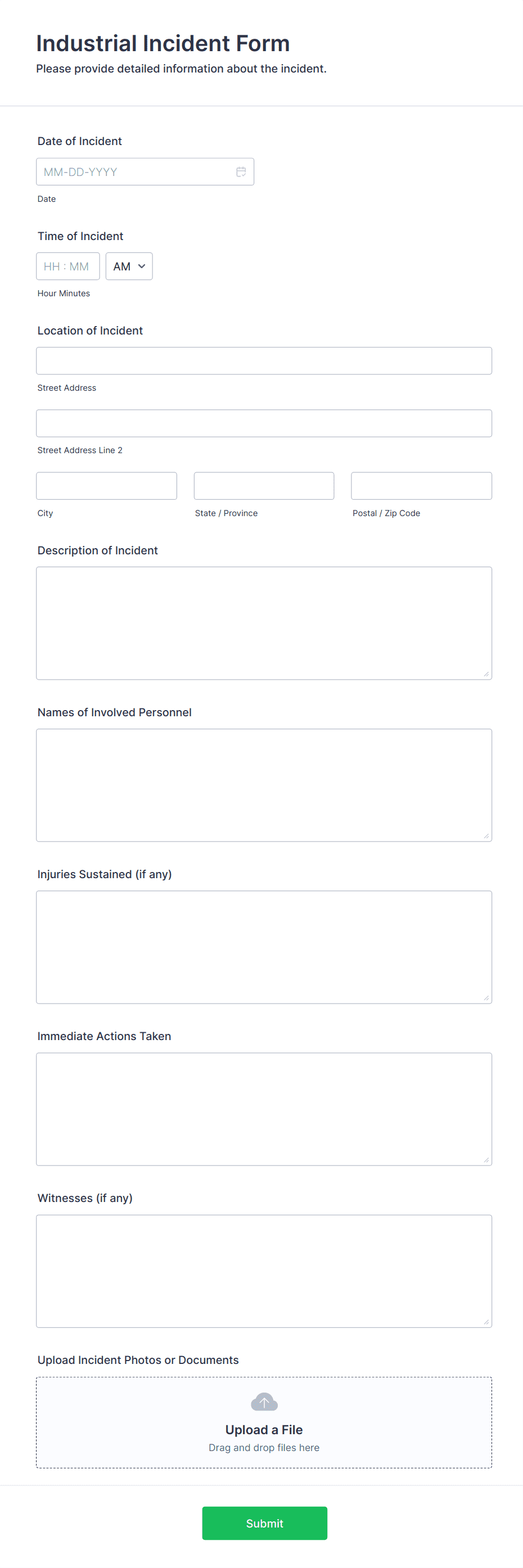 Industrial Incident Form Template | Jotform