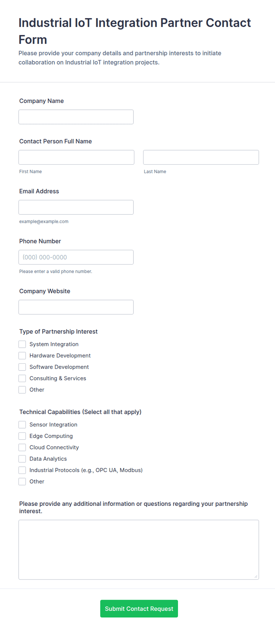 Industrial IoT Integration Partner Contact Form Template | Jotform