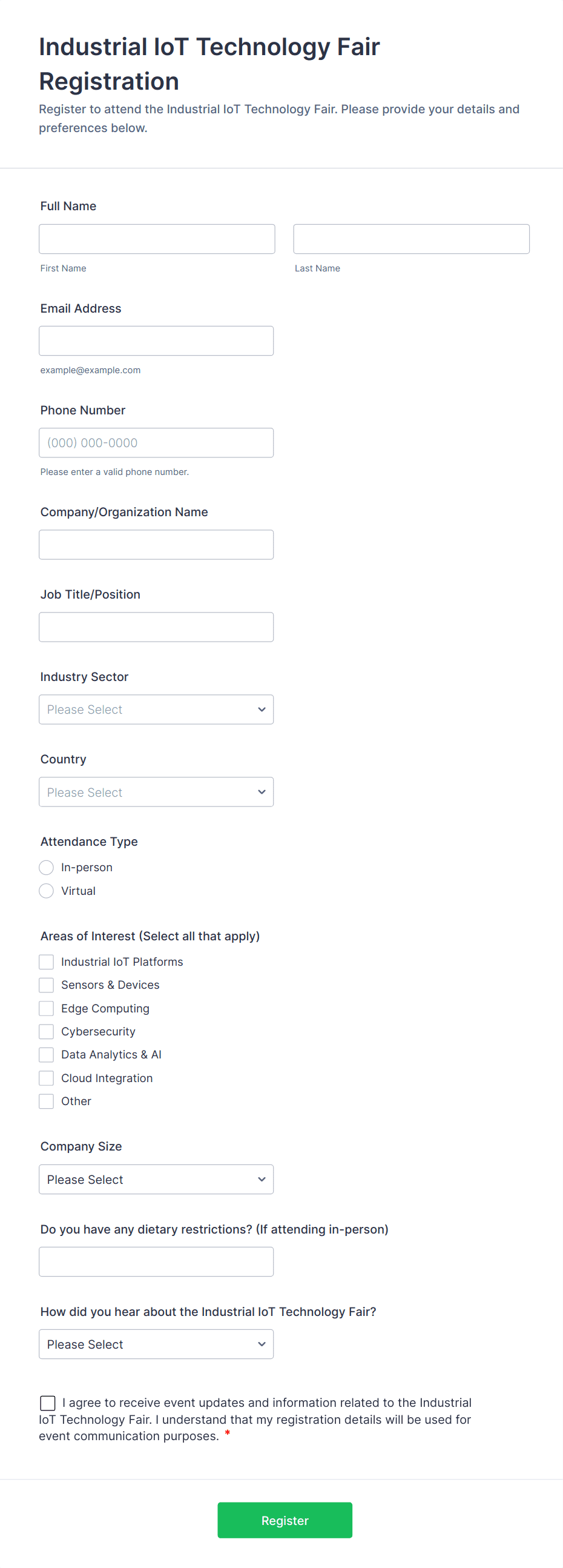 Industrial IoT Technology Fair Registration Form Template | Jotform
