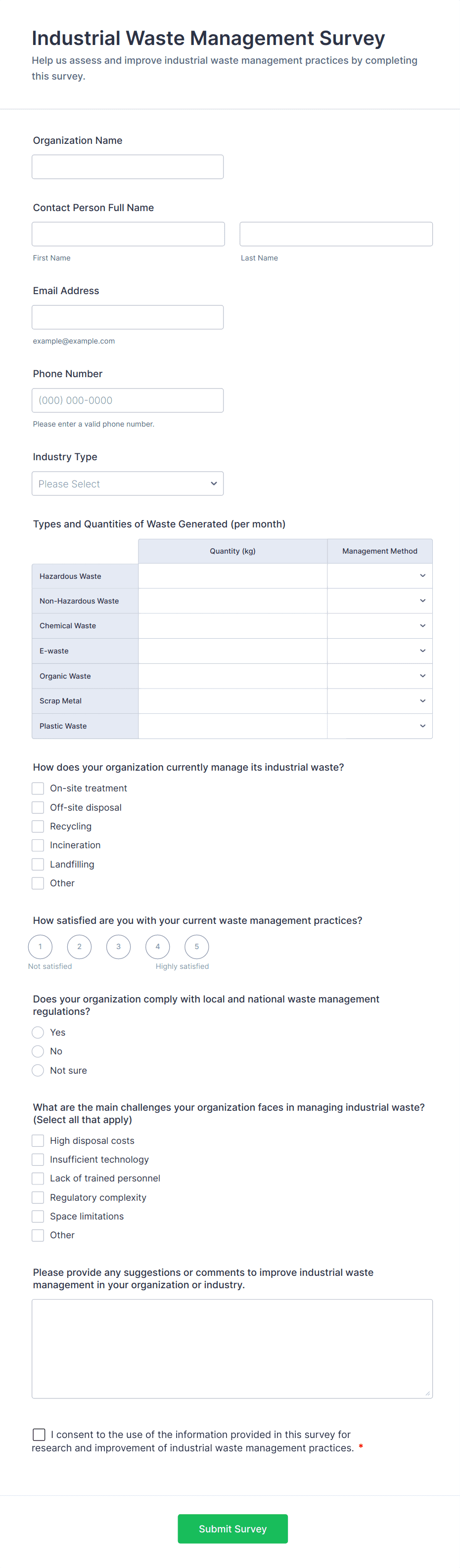 Industrial Waste Management Survey Form Template | Jotform