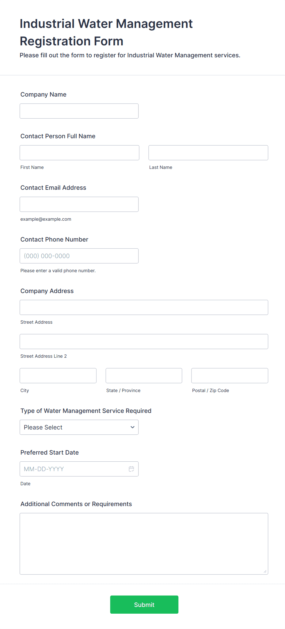Industrial Water Management Registration Form | Jotform