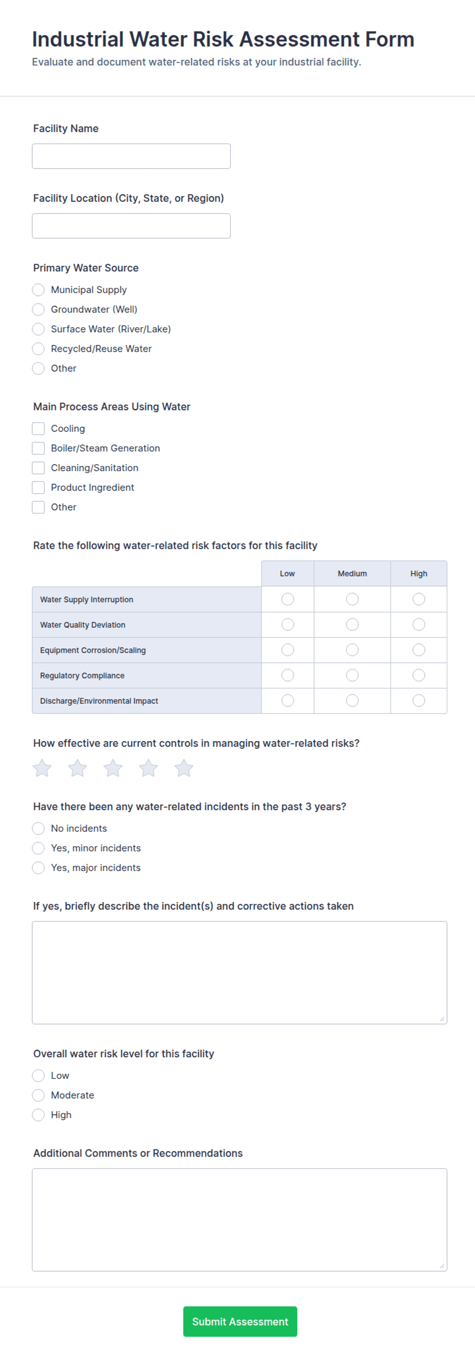 Industrial Water Risk Assessment Form Template | Jotform