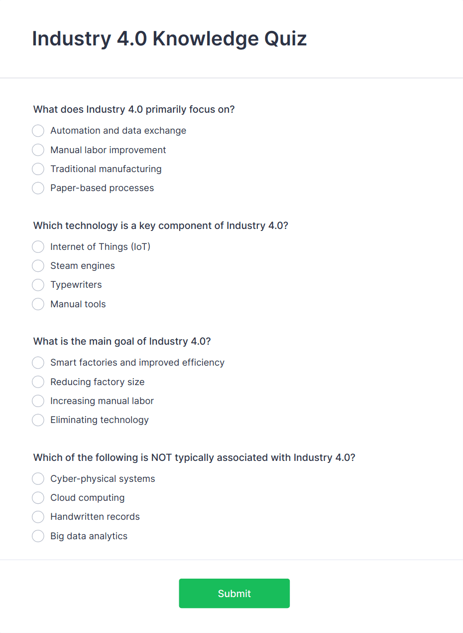 Industry 4.0 Knowledge Quiz Form Template | Jotform