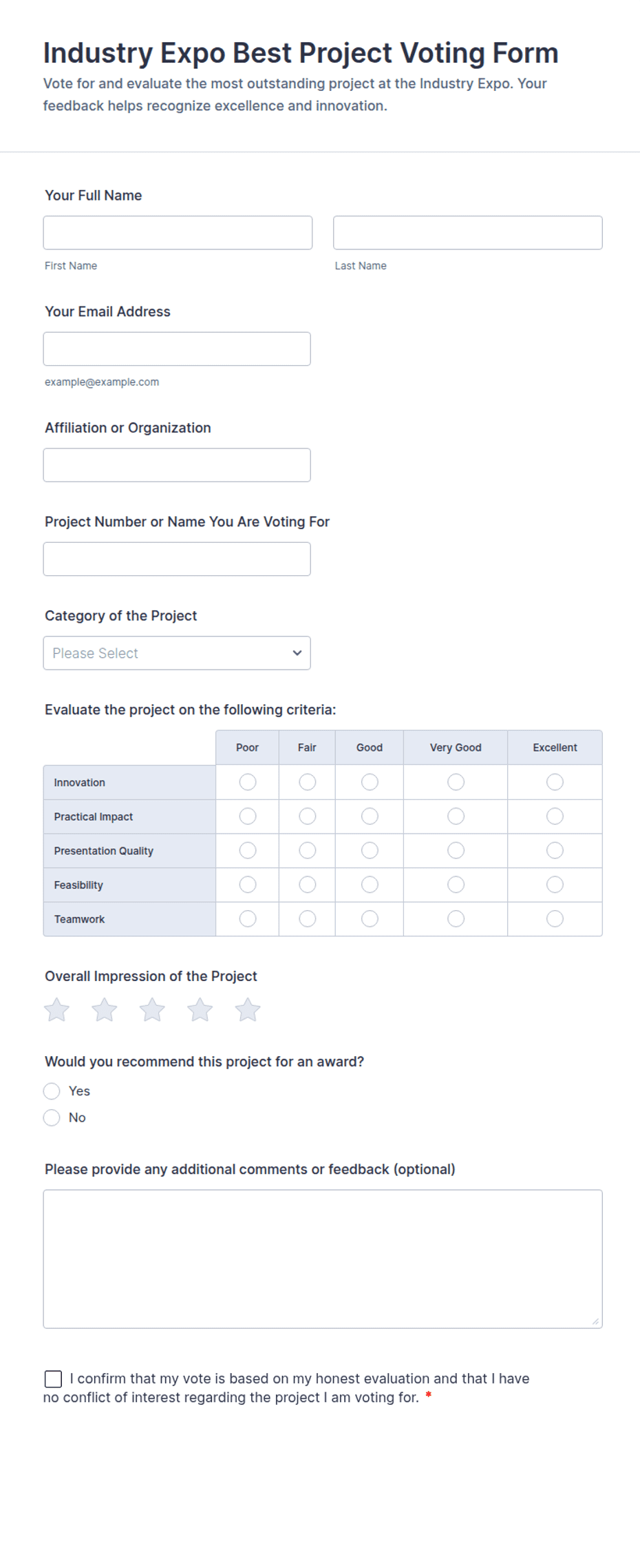 Industry Expo Best Project Voting Form Template | Jotform