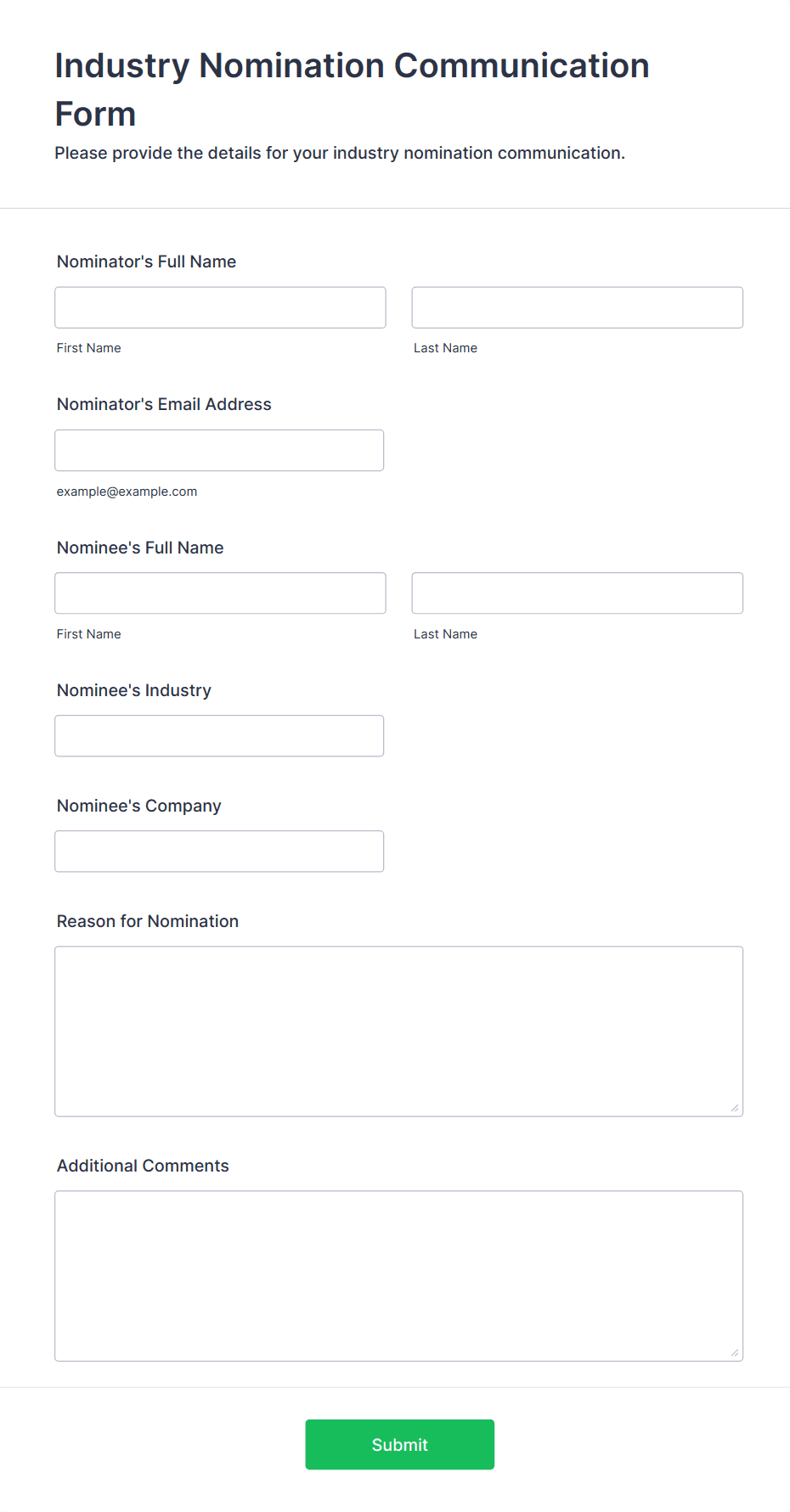 Industry Nomination Communication Form Template | Jotform