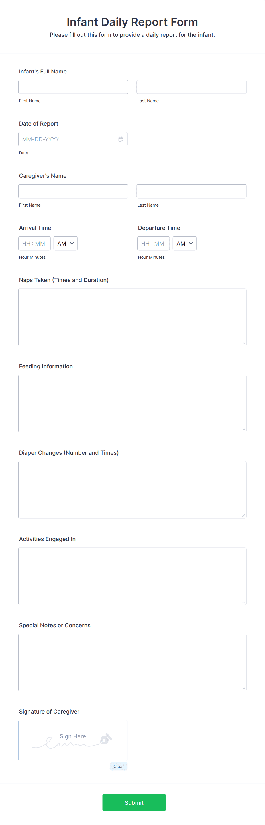 Infant Daily Report Form Template | Jotform