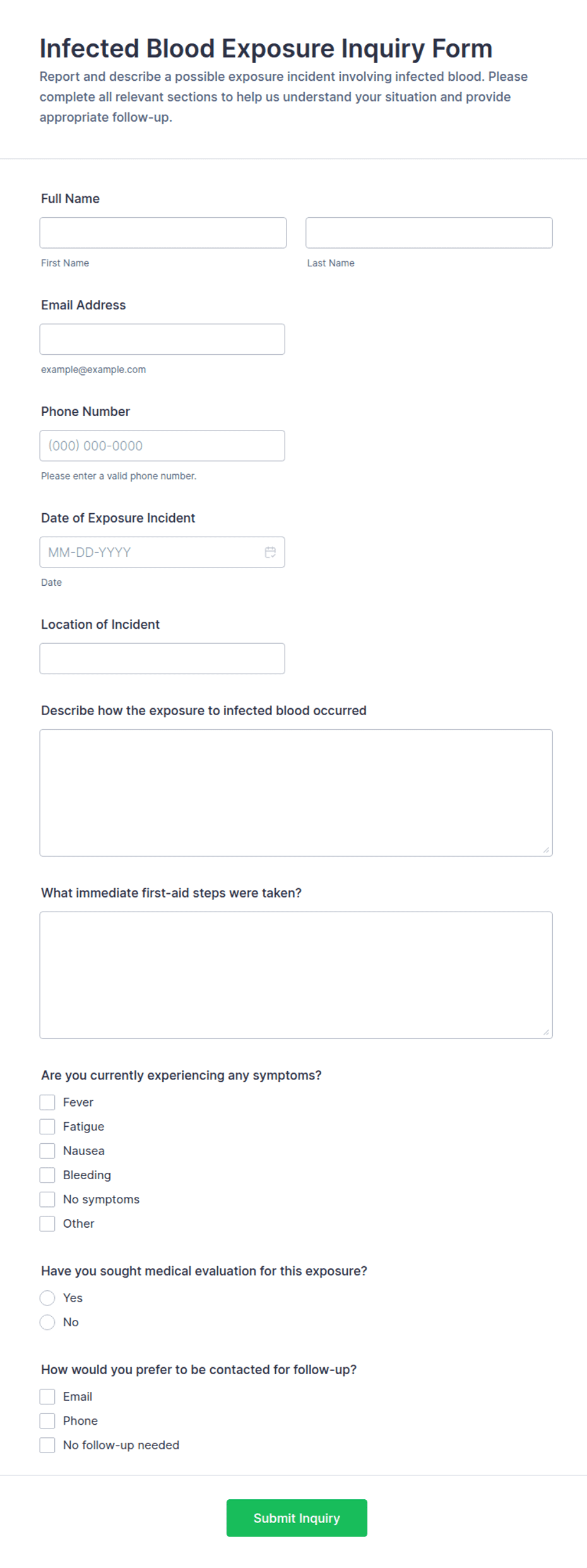 Infected Blood Exposure Inquiry Form Template | Jotform