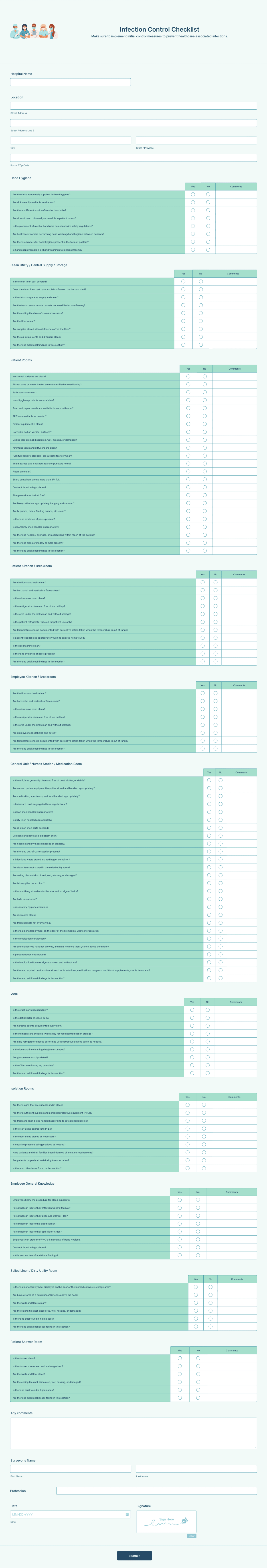 Infection Control Checklist Form Template | Jotform
