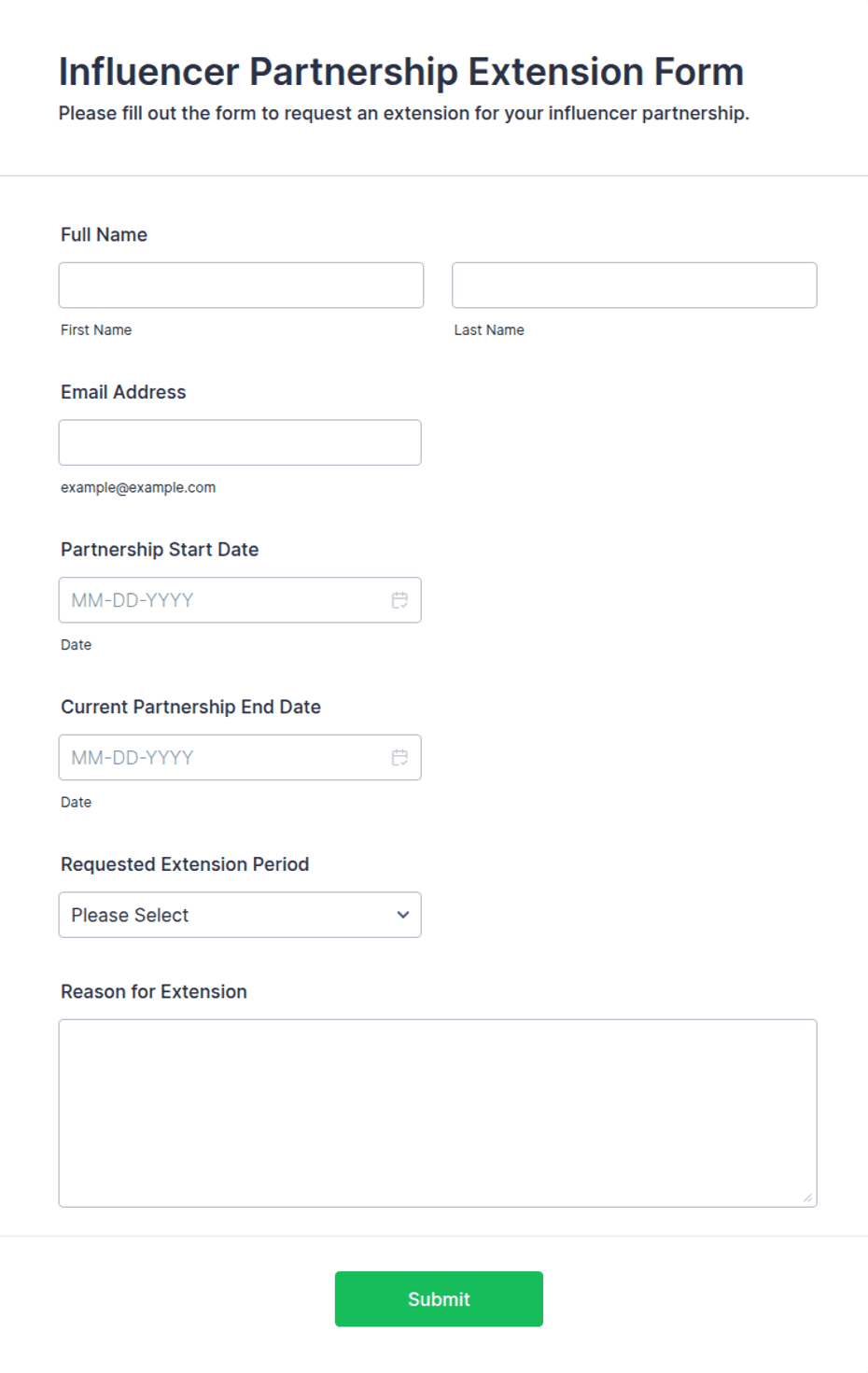 Influencer Partnership Extension Form Template | Jotform