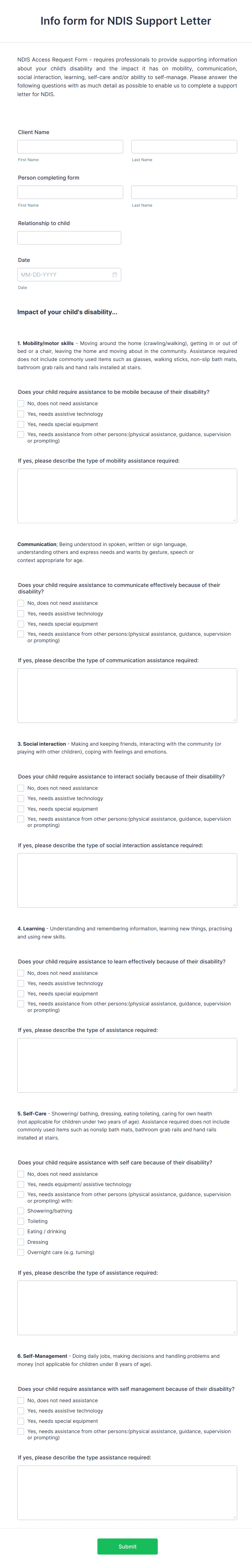 NDIS Support Letter Form Template | Jotform