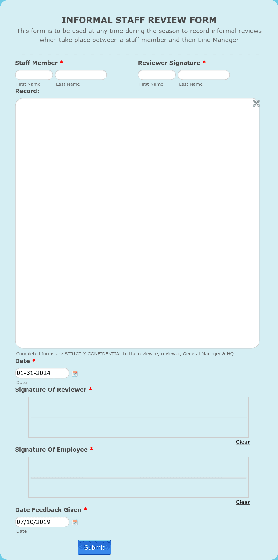Informal Staff Review Form Template | Jotform