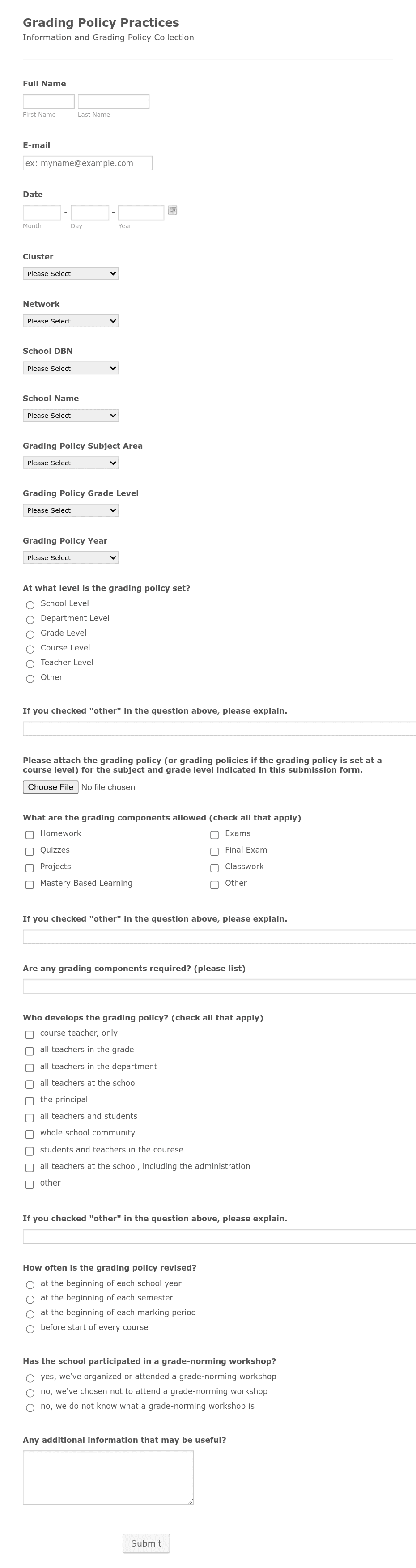 Information and Grading Policy Collection Form Template Formulir | Jotform