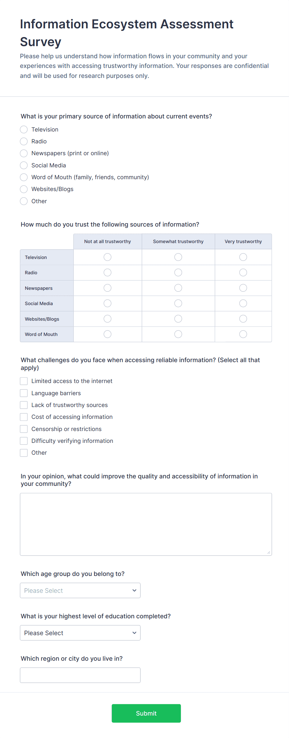 Information Ecosystem Assessment Survey Form Template | Jotform