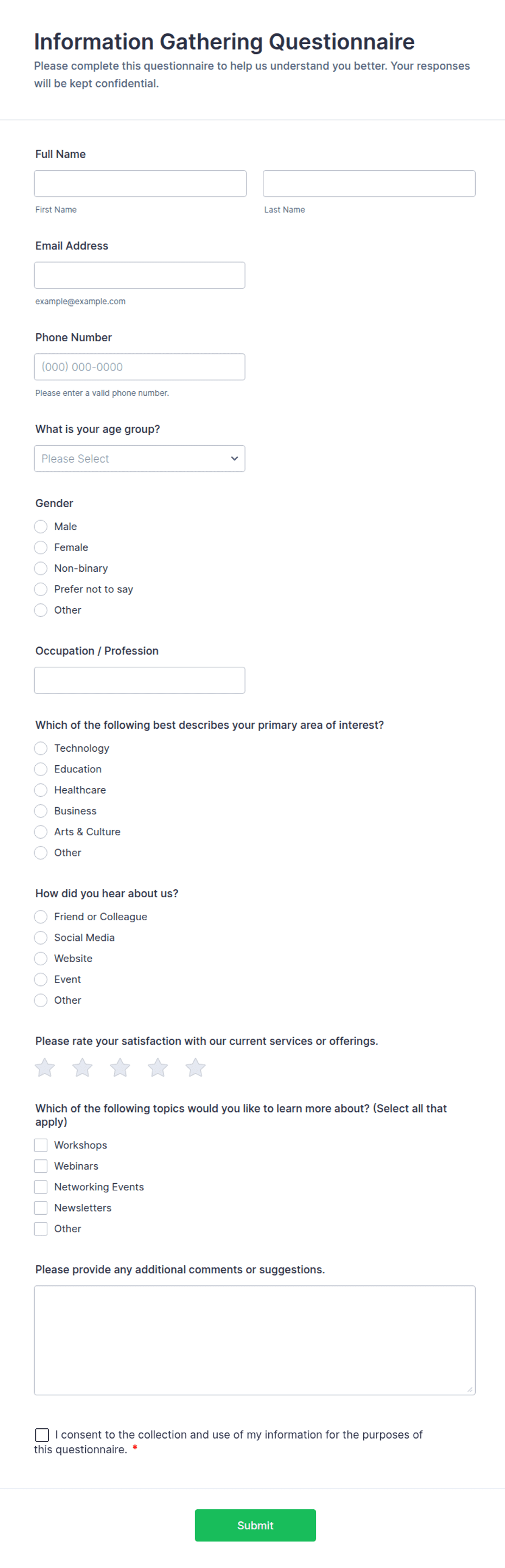 Information Gathering Questionnaire Form Template | Jotform