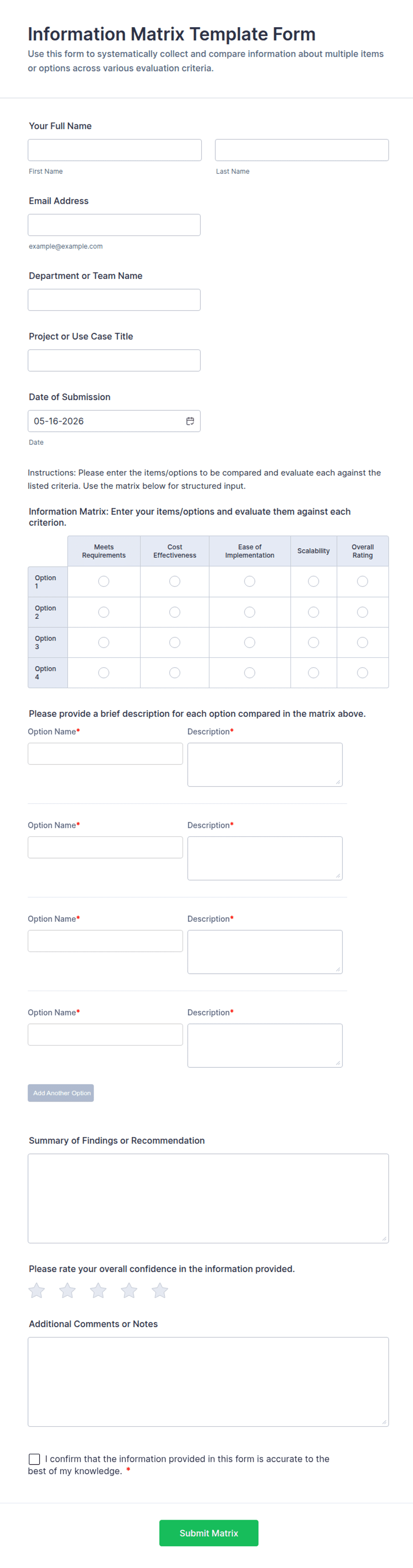 Information Matrix Template Form | Jotform