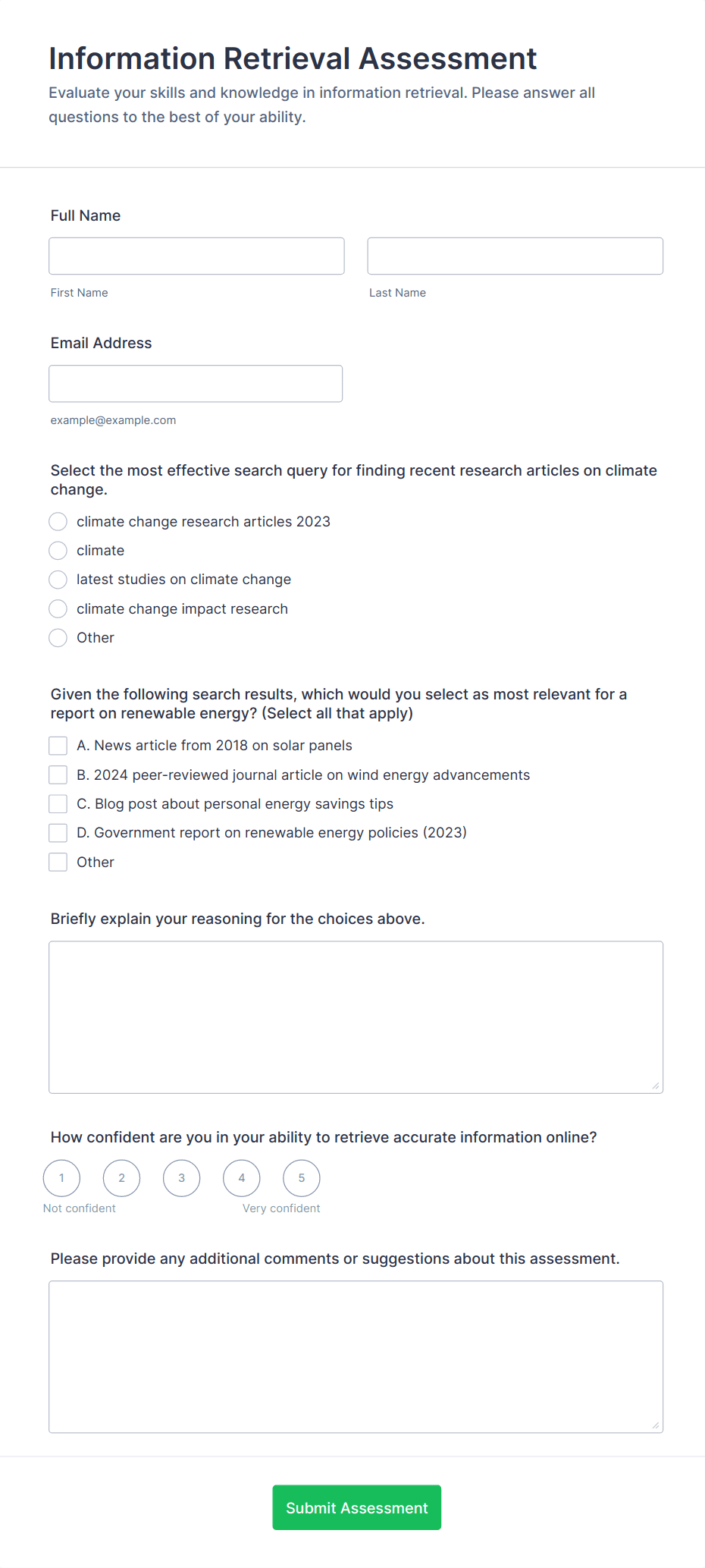 Information Retrieval Assessment Form Template | Jotform