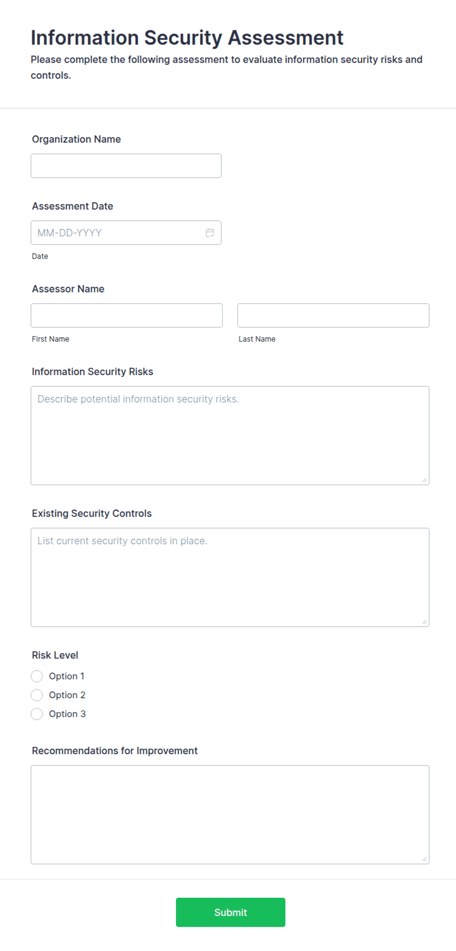 Information Security Assessment Form Template | Jotform